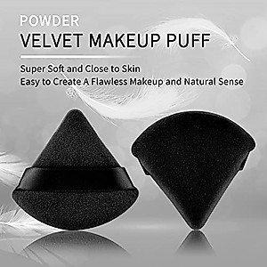 EVAOUXIU Powder Puff - 6 Pcs Triangle Powder Puffs for Face Powder & 2 Pcs Makeup Sponges, Individually Wrapped Velour Cotton Makeup Puff (Black)