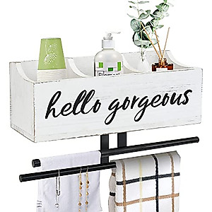 Farmhouse Bathroom Cup Holder,Hair Dryer Holder Wall Mounted, Hair Tools and Styling Organizer with Towel Bar,