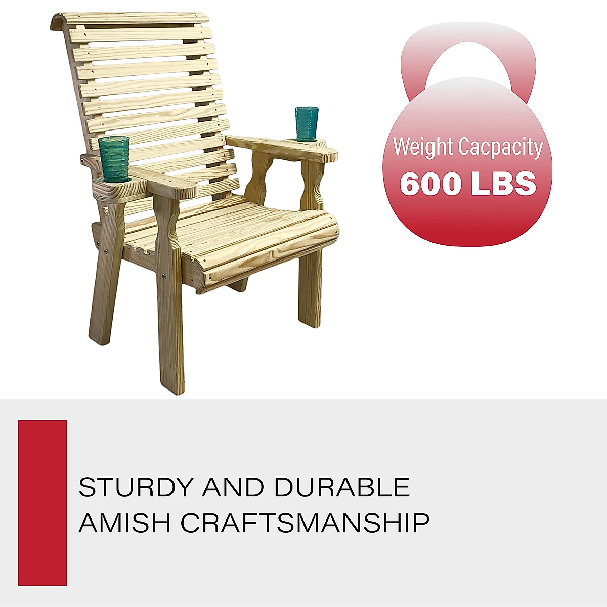 Amish Casual Heavy Duty 600 Lb Roll Back High Back Treated Patio Chair with Cupholders (Unfinished)