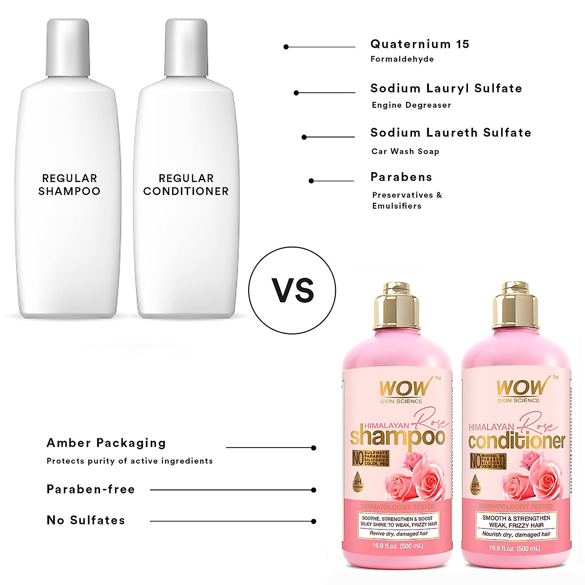 WOW Skin Science Himalayan Rose Hair Shampoo & Conditioner for Dry Damaged Hair - Hydrating Hair Repair (Set 16.9 Fl Oz (Pack of 2))