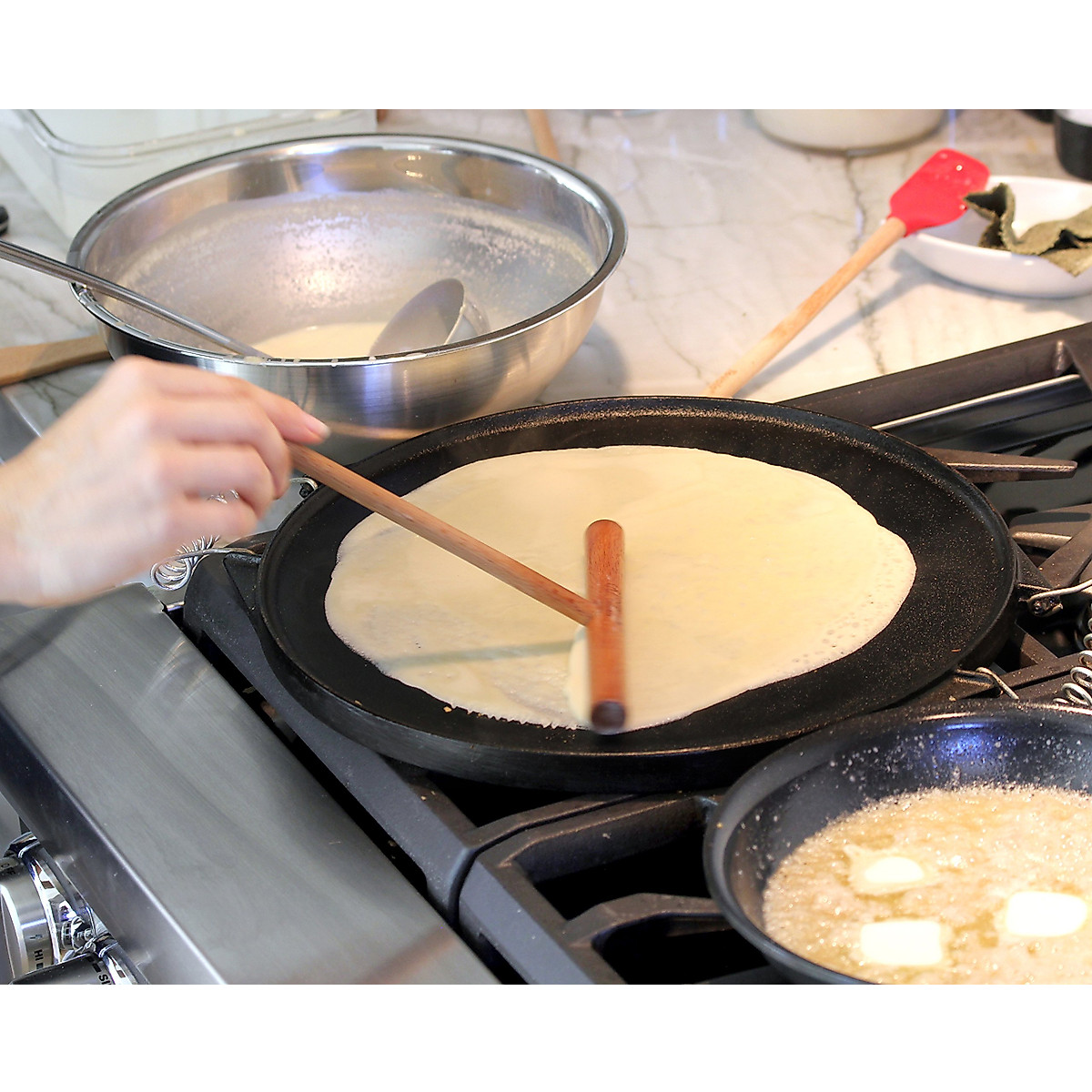 The ORIGINAL Crepe Spreader and Spatula Kit - 2 Piece Set (7” Spreader and 14” Spatula) Convenient Size to Fit Large Crepe Pan Maker | All Natural Beechwood Construction only From Indigo True Company