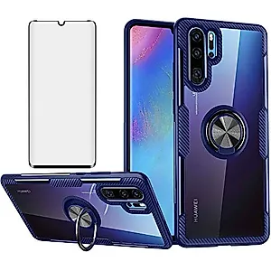 Phone Case for Huawei P30 Pro with Tempered Glass Screen Protector Clear Cover and Magnetic Stand Ring Holder Slim Hard Cell Accessories Full Body Boys Women Hawaii P30Pro P 30 Pro30 Cases Men Blue