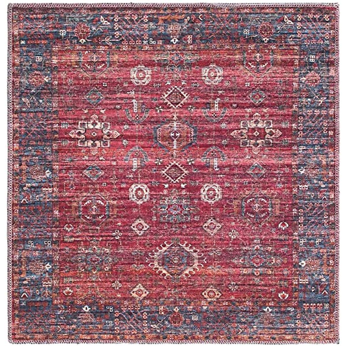 Rugs com Maahru Collection Washable Rug,Square Rust Red Low-Pile Rug Perfect for Living Rooms, Kitchens, Entryways Antique Red 3 ft 3 Square