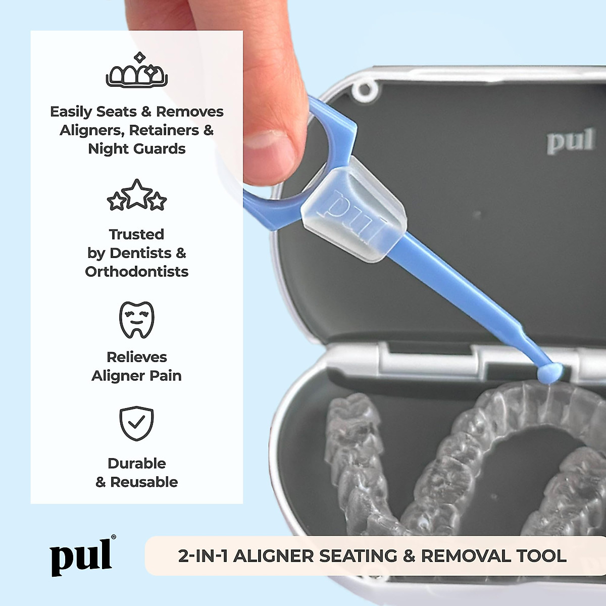 PUL 2-in-1 Aligner Seating Chewie & Removal Tool — Compatible with Invisalign, Removable Braces, Retainers & Trays – Easy-to-Use Remover & Chew, Dental & Oral Care – Pink, Orange, Blue (Pack of 3)