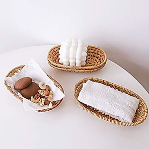 Rattan Handwoven Towel Tray Candy Dish Plate Fruit Oval Trays Cosmetics Jewelry Organizer for Bathroom Vanity Countertops (S-20cm)