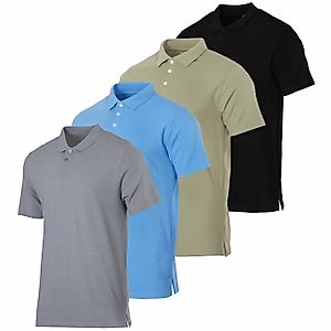4 Pack: Mens Cotton Pique Men Quick Dry Dri Fit Polo Shirt Short Sleeve Button Collared Work Dress Tee Golf Tennis Clothing Active Wear Athletic Performance Tech Casual T Shirts - Set 7, S