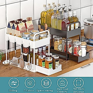 Hoffnugshween Under Sink Organizers and Storage, Slide out Drawer Kitchen Bathroom Under Sink Storage Rack, Bathroom Cabinet Organizer Shelf Baskets 2 Tier Large Capacity (1 Pack) (White)