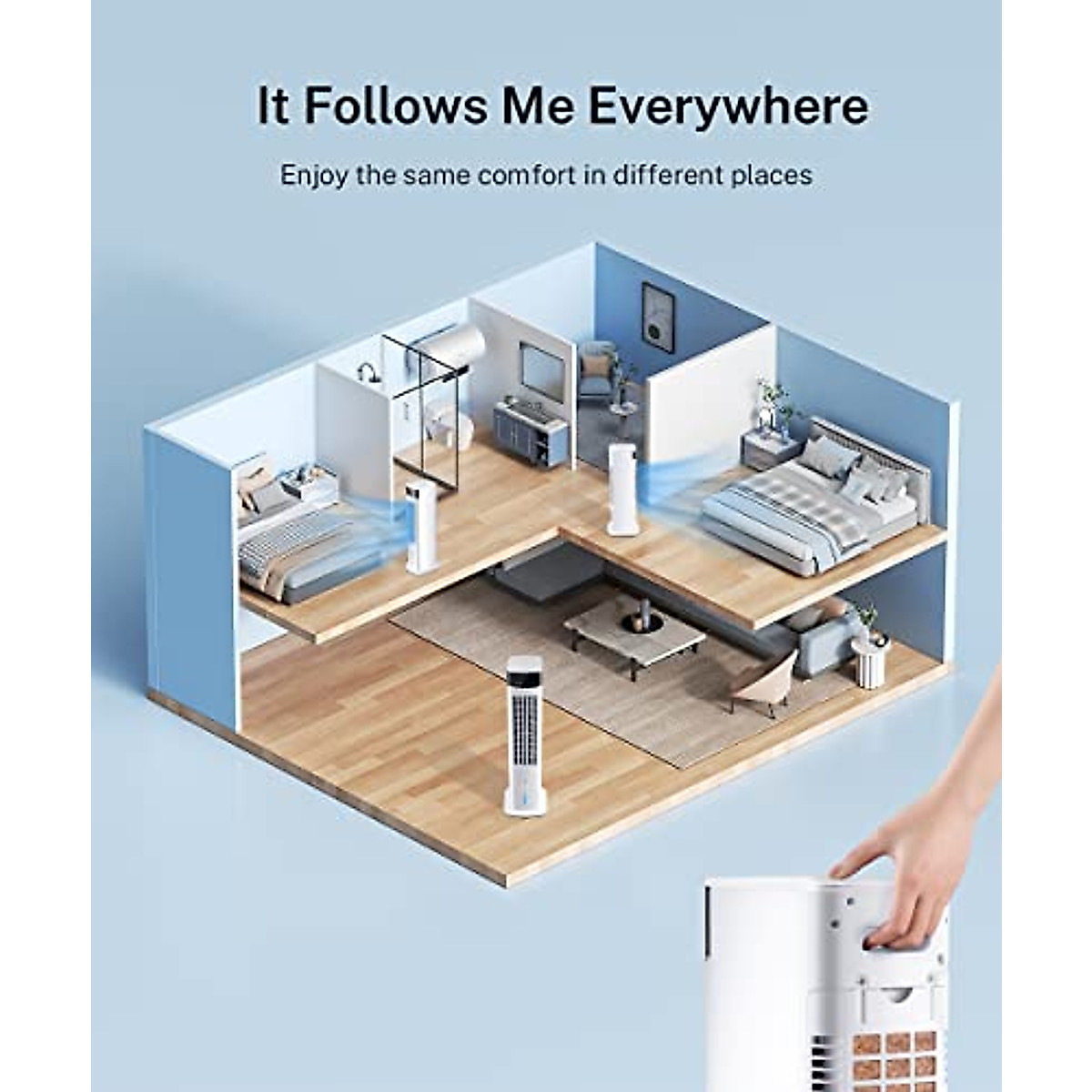 KEGIAN Portable Evaporative Air Cooler, Swamp Cooler with 80°Oscillation, 3 Speeds, 12H Timer, Remote & Panel Control, Bladeless Cooling Fan for Home, Office, and Bedroom