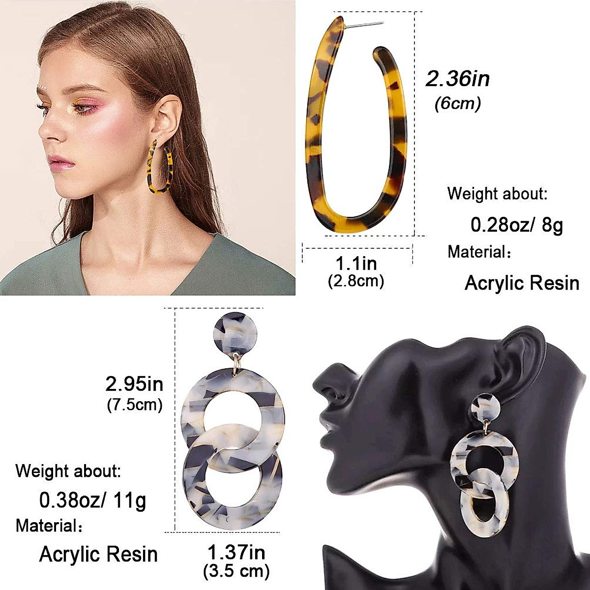 Statement Earrings for Women Acrylic Resin Multicolor Dangles Drop Earrings