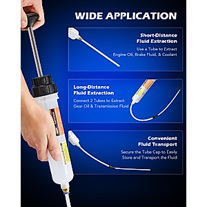 Orion Motor Tech 200mL Manual Fluid Extractor and Filler, Syringe Style Pump for Power Steering Transmission Gear Oil & Brake Fluid Changes, Hand Vacuum Pump for ATV Boat Automotive Fluid Extraction