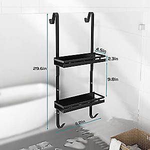 LTTDOUK Over the Door Shower Caddy, Hanging Shower Organizer Stainless Steel Bathroom Storage Rack,Rustproof Hanging Storage Shelves with Baskets (2-Tier, Black)