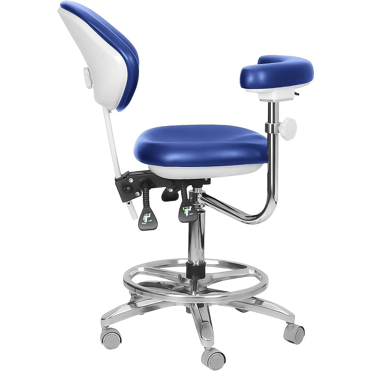 Adjustable Seat Doctor's Stool Dental Assistance Chair with Foot Control 360 Degree Rotation Armrest PU Leather QY-600M-B2