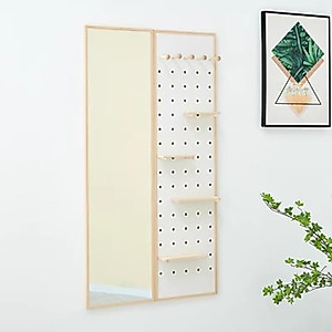 TeMkin Dressing Mirror with Full Length Frameless Mirror, Open Storage Rack, Wall Mounted Organizer, Suitable for Checkroom, White (Color : White, Size : 120x60cm)