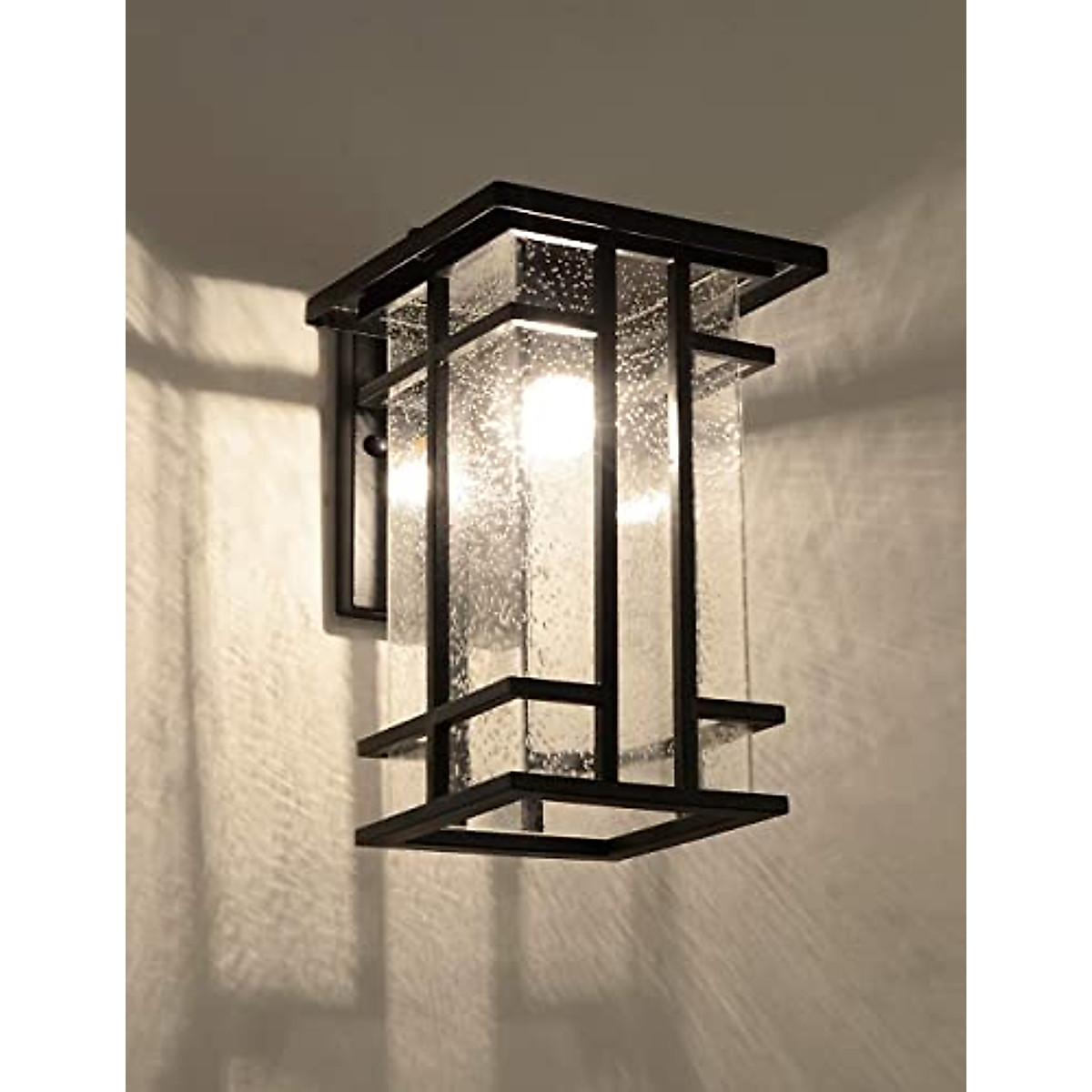 Rustic Outdoor Wall Light Fixture 13.8"H Waterproof Exterior Wall Sconces Black Metal with Clear Seeded Glass Shade Outdoor Wall Lantern for Exterior House Patio Porch,Entryway,Garage Wall Lamps