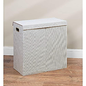 iDesign Axis Fabric Double Folding Laundry Clothes Hamper Bin with Handles and Lid, Basket for Bedroom, College Dorm, 24" x 12" x 25", Taupe