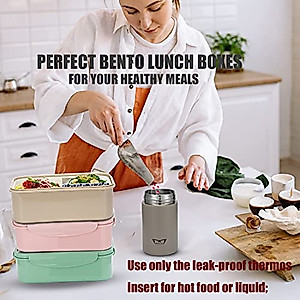 Mr.Dakai Bento Box for Kids Adults Lunch Box Containers & Leak-proof Insulated Hot Thermoses Food Jar Soup Container - BPA-Free Salad Snack Boxes with Spoon Fork/Bag, Microwave Safe, Khaki