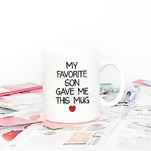 5Aup My Favorite Son Gave Me This Mug Christmas Gifts, Funny Father's Day and Mother's Day Cup from Son - Novelty Birthday Gift for Dad Mom Parents, Men, Women 11 Oz