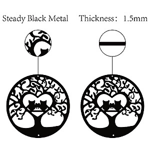 CREATCABIN Metal Wall Art Ornaments Owl Decor Wall Hanging Plaques Iron Wall Art Sculpture Sign for Indoor Outdoor Home Living Room Kitchen Garden Office Decoration Black 11.8inch