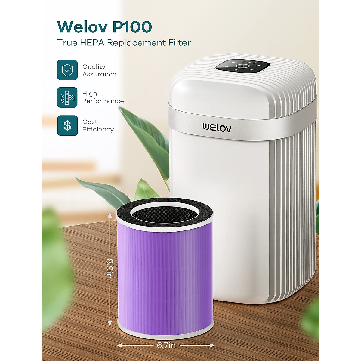 WELOV P100/P100 Pro Air Purifier Pet Care Filter, 3-in-1 H13 True HEPA and High-Efficiency Activated Carbon Filter for Pet Dander Hair Pollen Dust Pet Odor, and Other Unwanted Smells