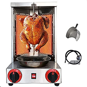 Li Bai Shawarma Machine Doner Kebab Grill 110v Gyro Rotisserie Propane Gas Vertical Broiler with 2 Burners Stainless Steel Body for Restaurant Dinner Home Kitchen