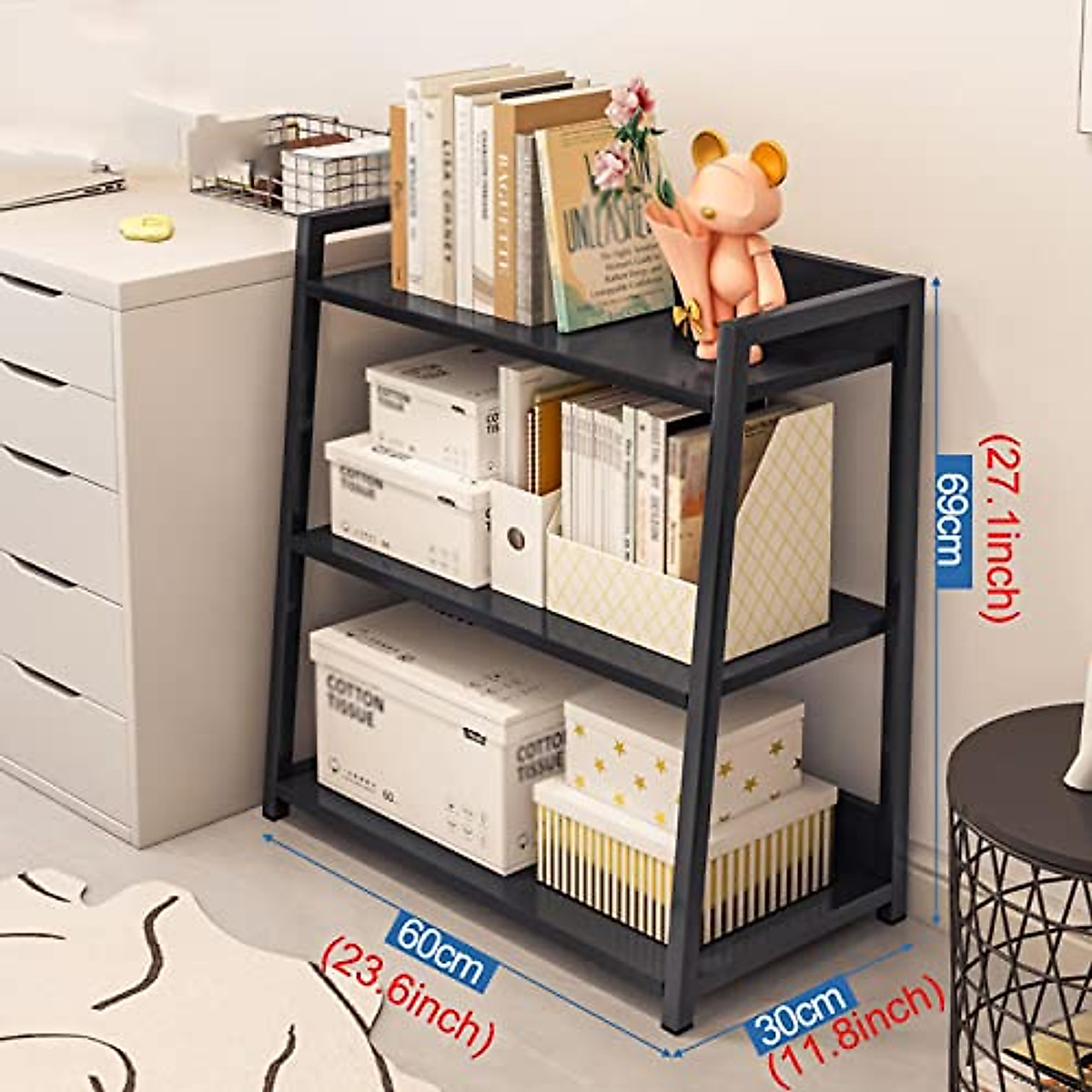BINGDONGA Open Book Shelf Trapezoidal Structure Stable and Load-Bearing Steel and Wood Combination Even Force Reasonable Spacing Three-Dimensional Book Shelf Suitable for Living Room Bedroom