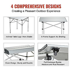 VEVOR Folding Camping Table, Outdoor Portable Lightweight Aluminum Ultra Compact Snap-Together Design with Carry Bag, for Cooking, Beach, Picnic, Travel, Grilling, 28'' x 28'', Silver