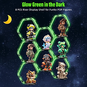 Ninoge 8PCS Riser Display Shelves for Figures, Glow in the Dark shelf for Funko POP Figures, Collectible Figure Display Stands, DIY shape configurations, Black