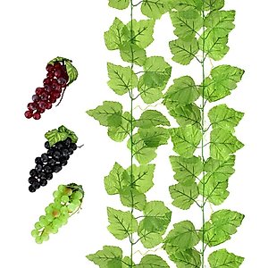 HUIANER Fake Grapes 3 Bunches of Simulation Grape Fruit Artificial Grape Vines Lifelike Leaves for Wedding Home Indoor Outdoors Party Garden Wall Decoration
