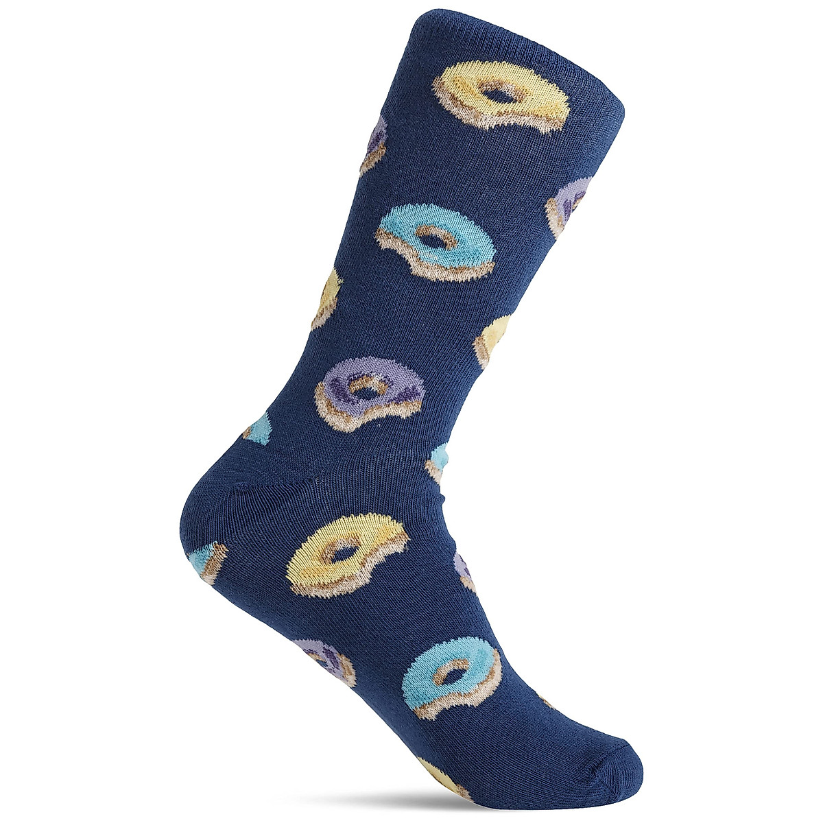 Hot Sox Kids' Big Fun Food & Drink Crew Socks-1 Pair Pack-Cool & Cute Boys & Girls Gifts, Donuts (Dark Blue), Medium-Large