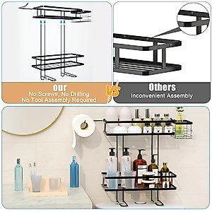 IIQ Over The Toilet Storage,2-Tier Bathroom Organizer Over Toilet with Removable Basket Paper Holder, Above Toilet Storage with Non-Trace Adhesive, No Drilling Toilet Organizer