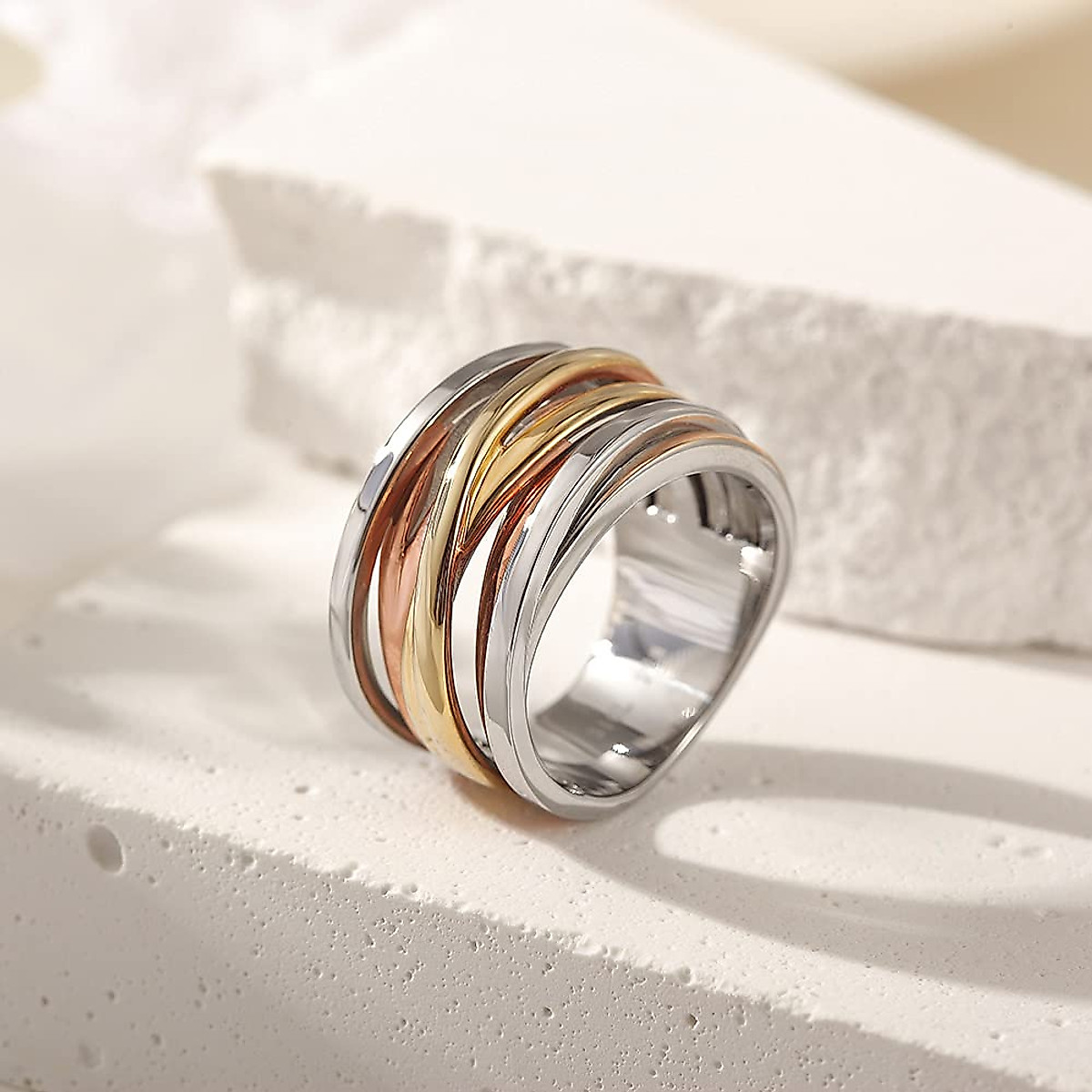 Jinbaoying Knot Cross Ring Enhancers for Women Statement Funky Trendy Love Fashion Engagement Ring Stainless Steel Silver Gold Rose Gold Plated Friendship Ring