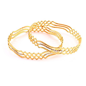 Jewar Mandi Bangles Gold Plated Silver Etching Handmade Work Bracelet Jewelry for Women (Zig Zag Bangles, 2.4) (Zig Zag Bangles, 2.6)