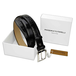 PASQUALE CUTARELLI Mens Crocodile Pattern Italian Leather Belt Black XX-Large 44 Inches