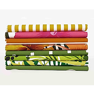 Soimoi 8 Pc Fat Quarter Bundle - Tropical Print 18"x 22" DIY Patchwork- 100% Cotton Pre-Cut Quilting Fabric (Green & Orange)