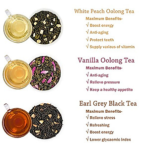 Taimei Teatime Assorted Loose Leaf Tea Sampler in Pyramid Tea Bag, Top 6 Flavors, 24 Herbal Tea Bags, All Natural High to No Caffeine Tea Variety Pack - Earl Grey, Oolong, Herbal, Fruit Tea in Tea Assortment Gift Set, Hot and Iced Tea