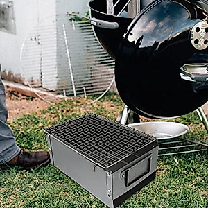 Happyyami Grill Barbecue Tool for Outdoor Small BBQ Outdoor Barbecue Tool Useful Barbecue Tool Folding Barbecue Portable Camping Stove BBQ Supply BBQ Tool BBQ net ferroalloy Foldable Travel