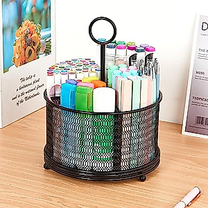 Spacrea Pencil Holder for Desk - 360°Degree Rotating Pen Organizer, Desk Organizer with 4 Compartments, Pen Holder for Desk, For School, Classroom, Office, Art Supplies(Black)
