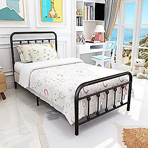Diolong Twin Bed Frame with Headboard and Footboard Metal Bed Frame Vintage Sturdy Mattress Foundation No Box Spring Needed (Twin, Black)