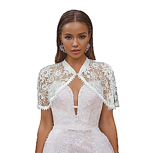 Campsis Pearl Wedding Appliques Shawls Lace Bridal Fringe Wraps Bridal Stoles Wraps for Women (White)