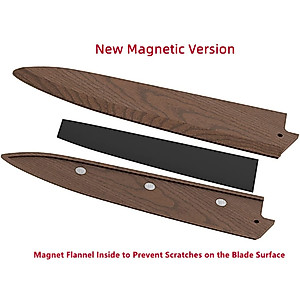 Aibote Handmade Natural Black Walnut Wood Japanese Kiritsuke Chef Knife Sheath Magnetic Knives Case Holder Protector Wooden Cover (Bevel Entrance,8 inch)