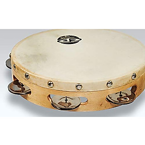 CP378 8" Wood Tambourine, Headed, Single Row Jingles