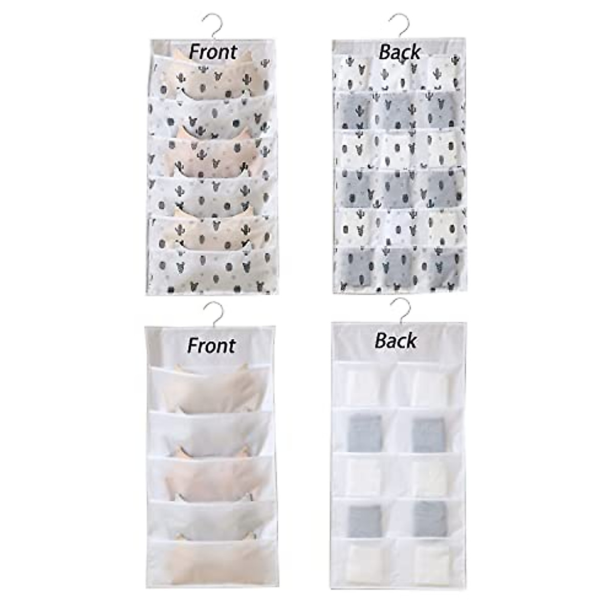 Anller Hanging Shelves, Dual Sided Wall Shelf Wardrobe Storage Bags, Closet Hanging Pockets with Rotating Metal Hanger, for Bra Socks Underwear Underpants, 2 Pack