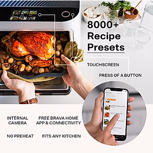 Brava Glass: 10-in-1 Touchscreen Countertop Smart Oven, Glass Door, Wireless Thermometer, Air Fryer, 6-Slice Toaster, Slow Cooker, Reheater, Dehydrator, Rice Cooker, Auto-Shut Off, 1800W