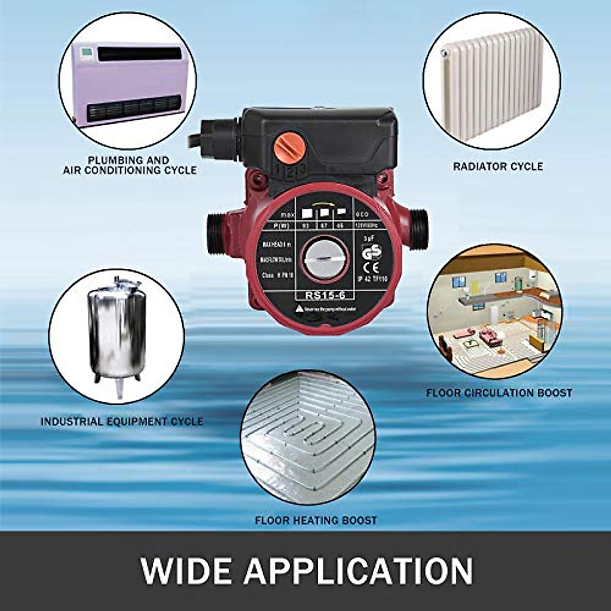 Happybuy Recirculating Pump, 93W 110V Water Circulator Circulating Pump NPT 3/4" w/Brass Fittings, 3-speed Control Recirculation 9.5 Gpm RS15-6 for Electric Water Heater System