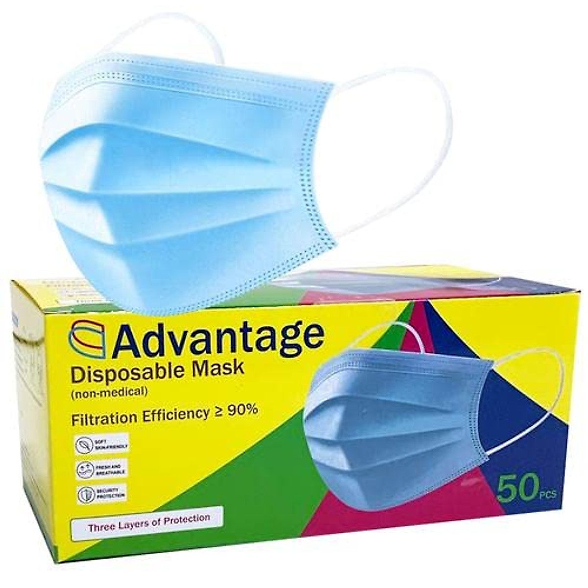 Advantage -2,000 Bulk Pack - Premium Quality 3-Ply Disposable Face Masks with Elastic Earloops
