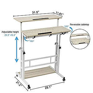 Hadulcet Mobile Standing Desk, Rolling Table Adjustable Computer Desk, Stand Up Laptop Desk Mobile Workstation for Home Office Classroom with Wheels, 31.49 x 23.6 in Beige