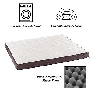 Dog Bed - Charcoal Infused Foam Pet Bed with Plush Cover - Egg-Crate Style Floor Mat with Nonslip Base for Dogs up to 65lbs by PETMAKER (Brown)