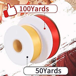 TONIFUL 1-1/2 Inch (40mm) x 100 Yards Red Wide Satin Ribbon Solid Fabric Ribbon for Gift Wrapping Chair Sash Valentine's Day Wedding Birthday Party Decoration Hair Floral Craft Sewing
