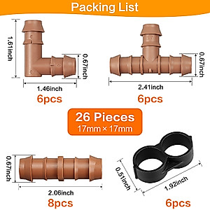 iMopo Irrigation Fittings Kit for 1/2"(.600" ID) Tubing,20 Pieces Set-8 Couplings, 6 Tees,6 Elbows - Barbed Connectors for Drip or Sprinkler Systems