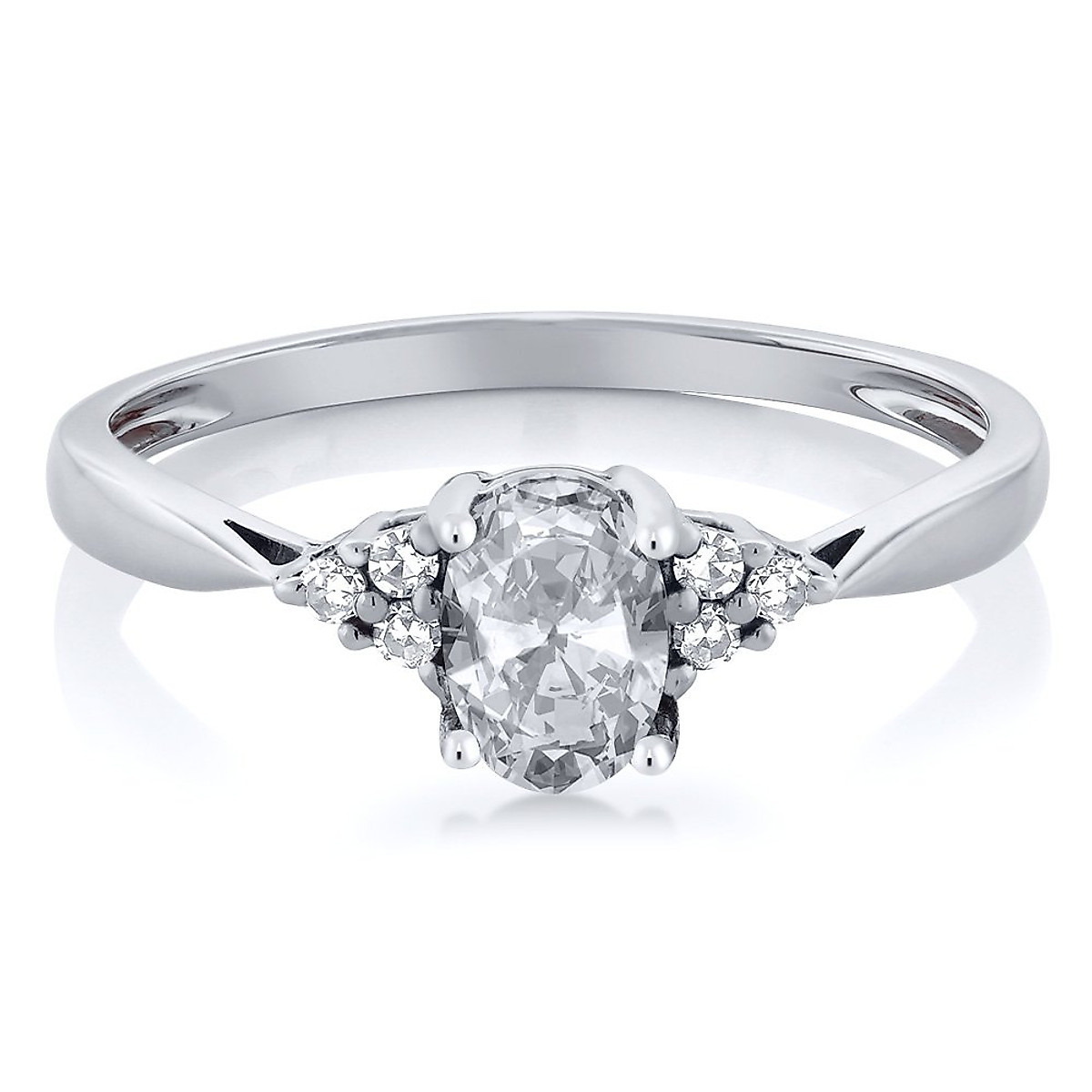 Gem Stone King 14K White Gold White Topaz and Diamond Engagement Ring For Women (0.56 Cttw, Gemstone Birthstone, Available In Size 5, 6, 7, 8, 9)